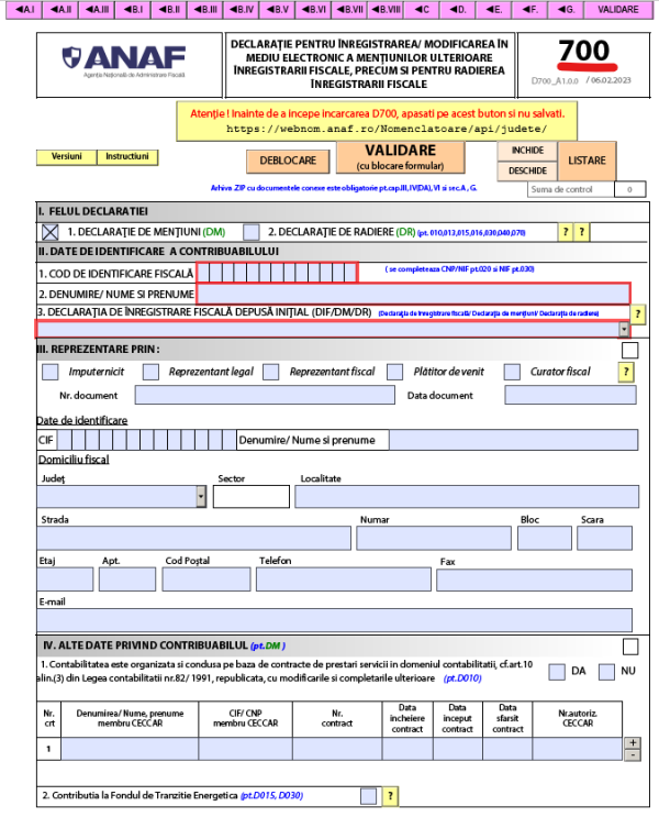 2024.D700 – completare pentru schimbarea perioadei fiscale TVA ...