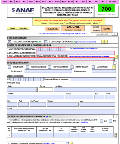 2024.D700 – PFA - completare in vederea inregistrarii in scopuri de TVA ...